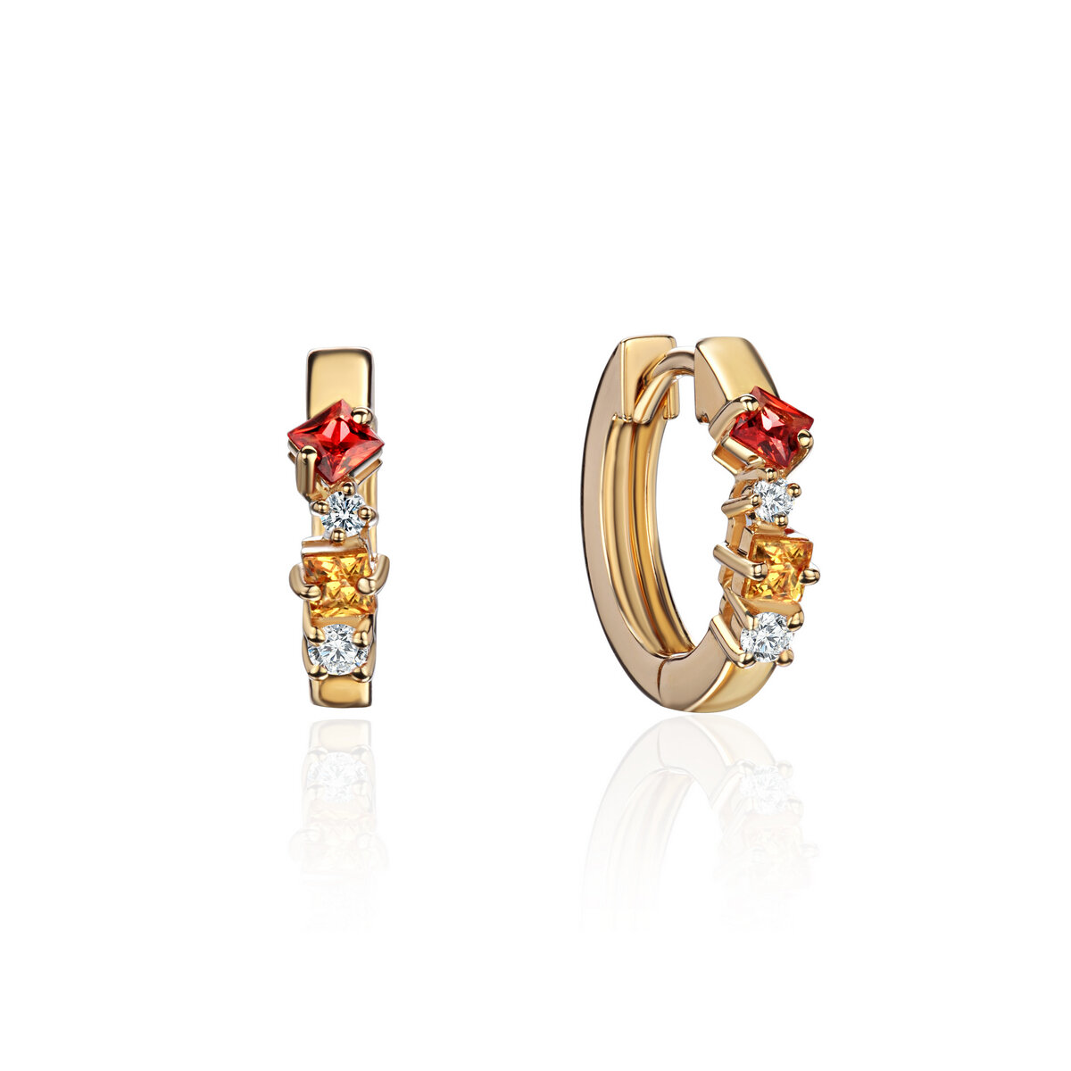 Моносерьга, желтое золото, 585 проба, сапфир, бриллиант