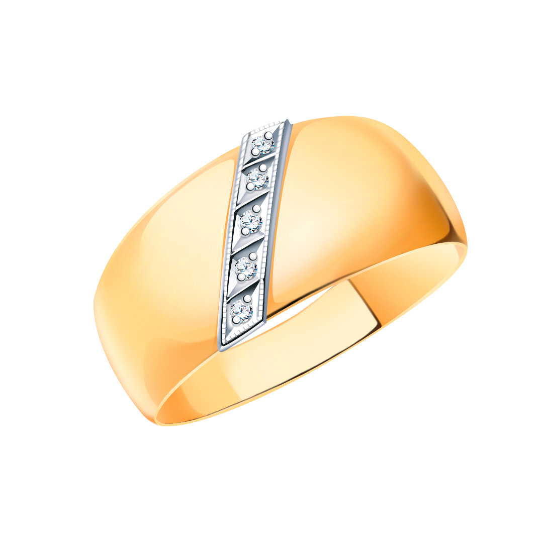 Кольцо обручальное, красное золото, 585 проба, металл, фианит