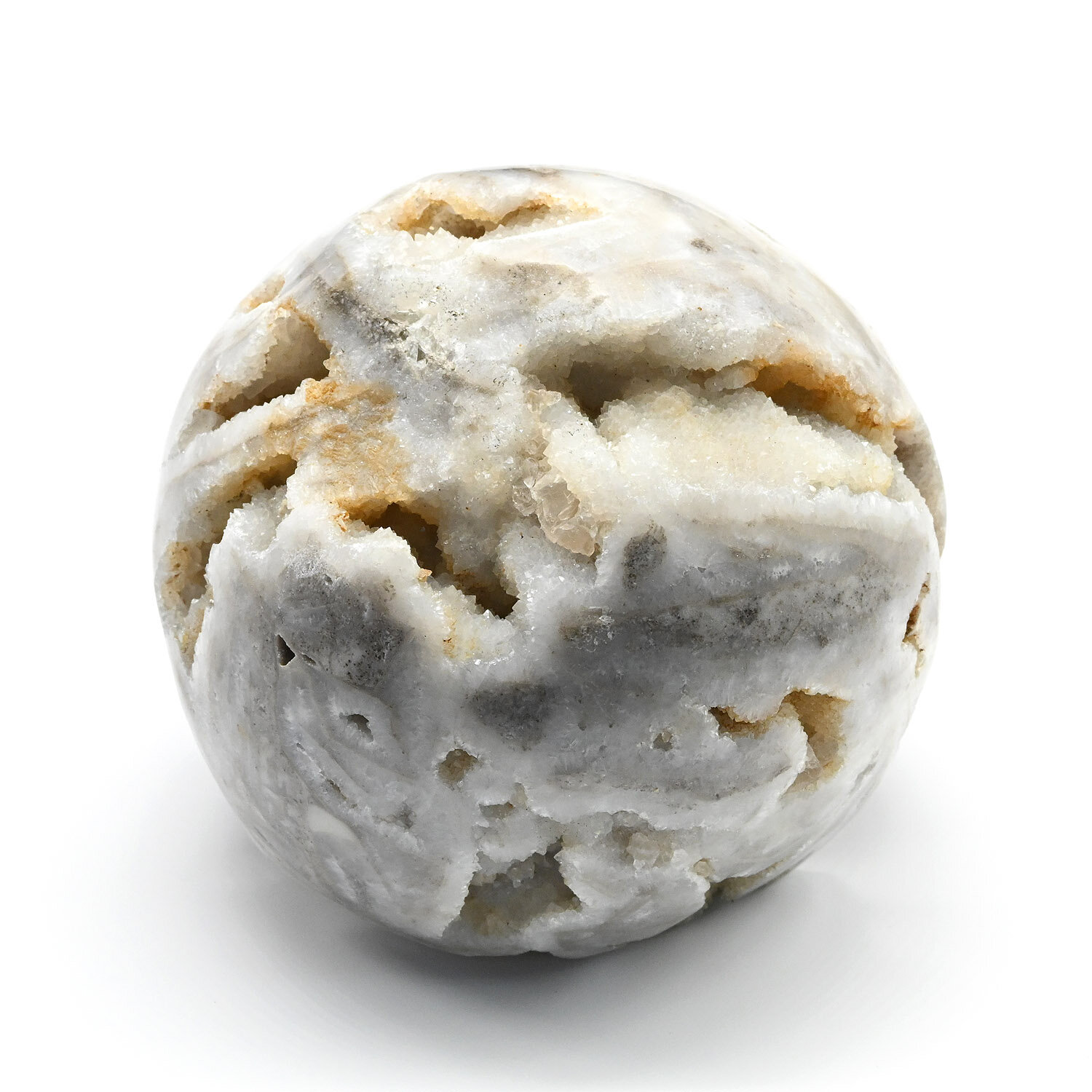 Шар из агата кружевного с жеодой, диаметр 91мм, 712гр .