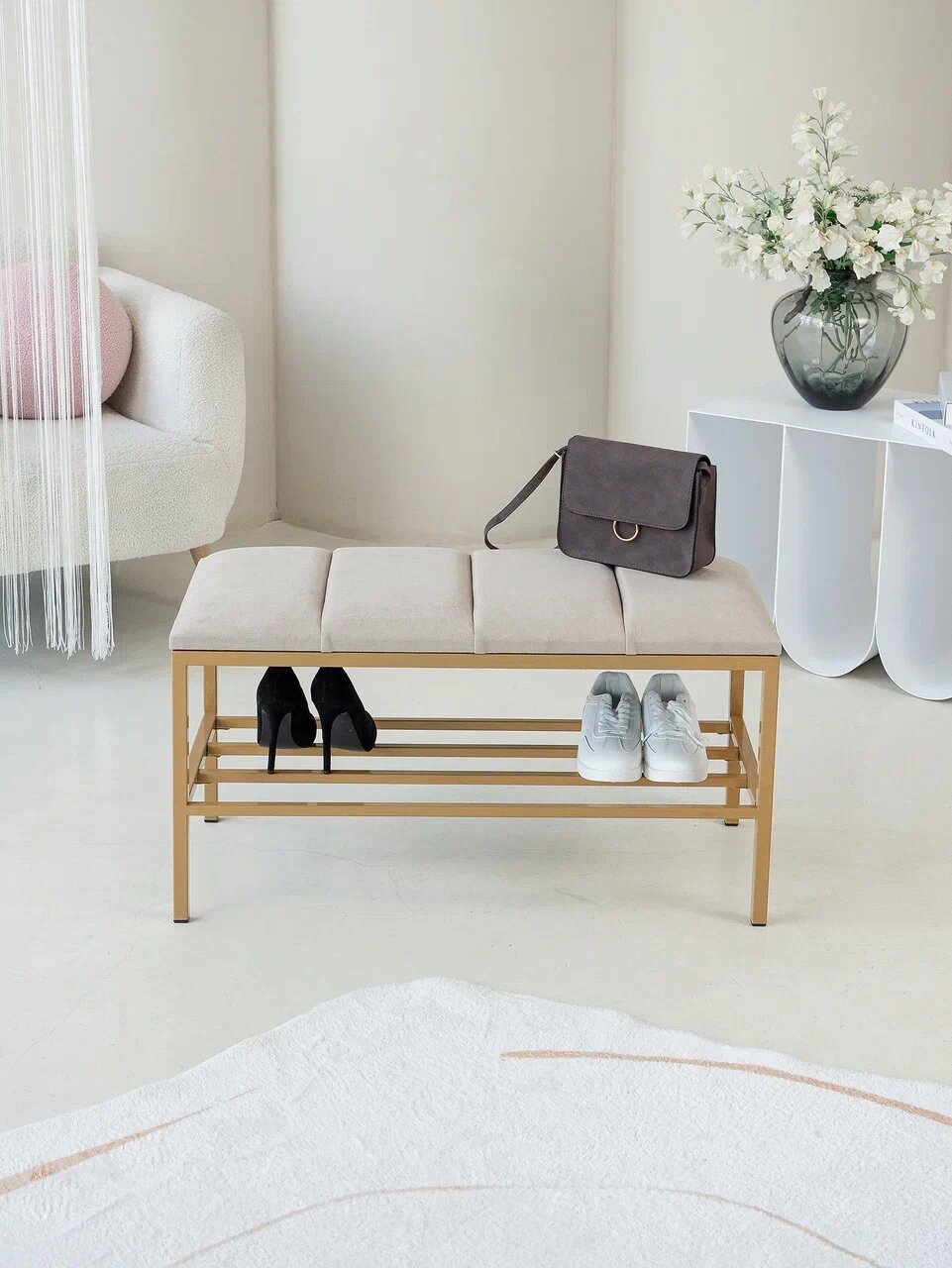 Банкетка-обувница с мягким сиденьем и полками для обуви 80х35х39см