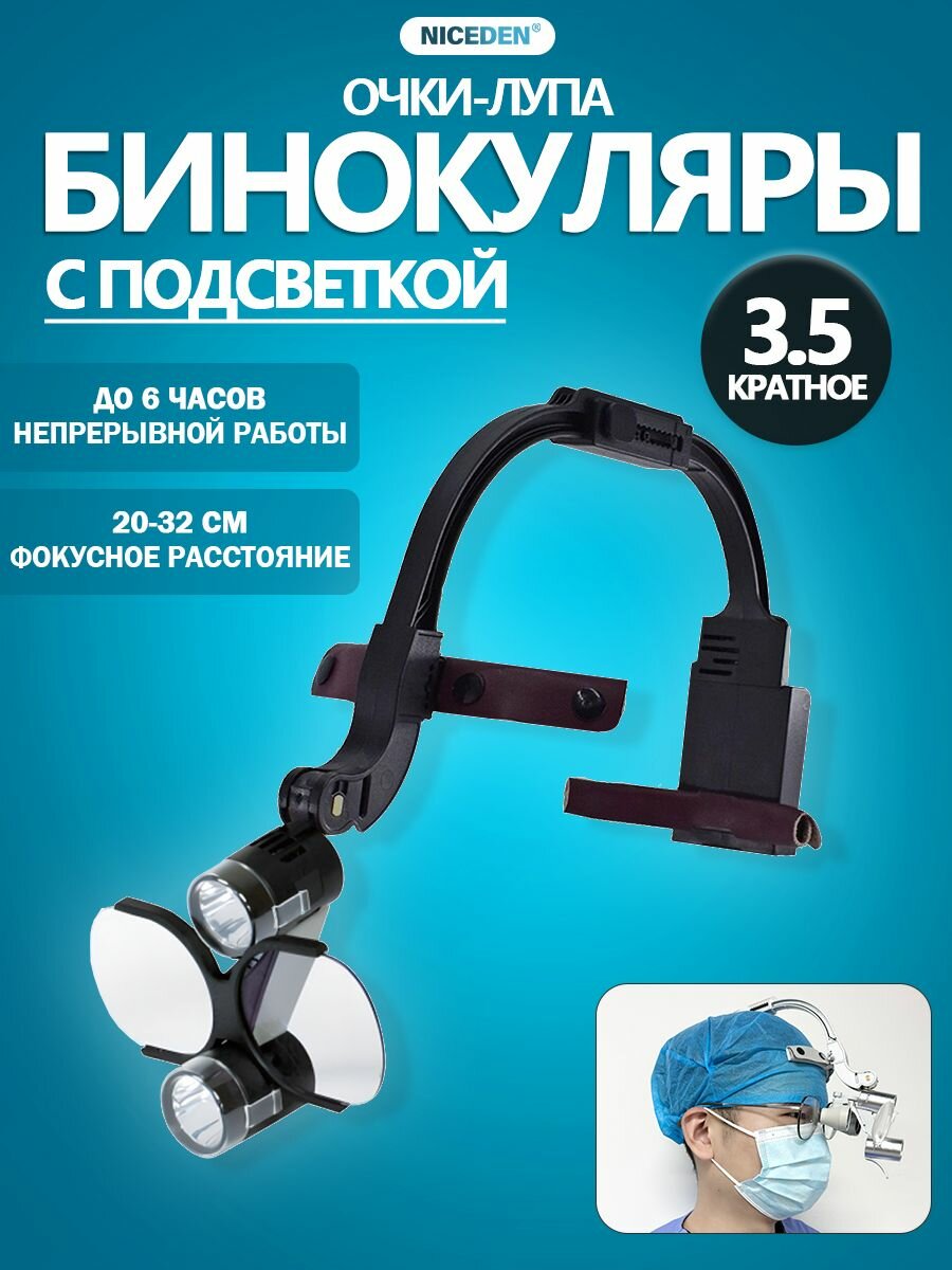 Стоматологические бинокулярные лупы 3.5x с LED-подсветкой Хирургические инструменты