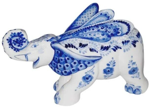 Скульптура автор Чернов Л. " Слон с крыльями" 15,5х7х11 см гжель фарфор ручная работа сделано в России