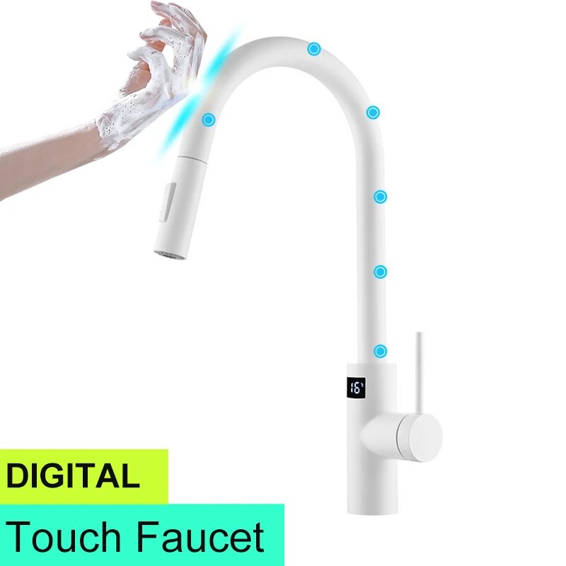 Дигитальный сенсорный кухонный кран Touch 304 нержавеющая сталь Горячий холодный смесительный кран для кухонного мойки Одноотверстие Дигитальный сенсорный кухонный кран