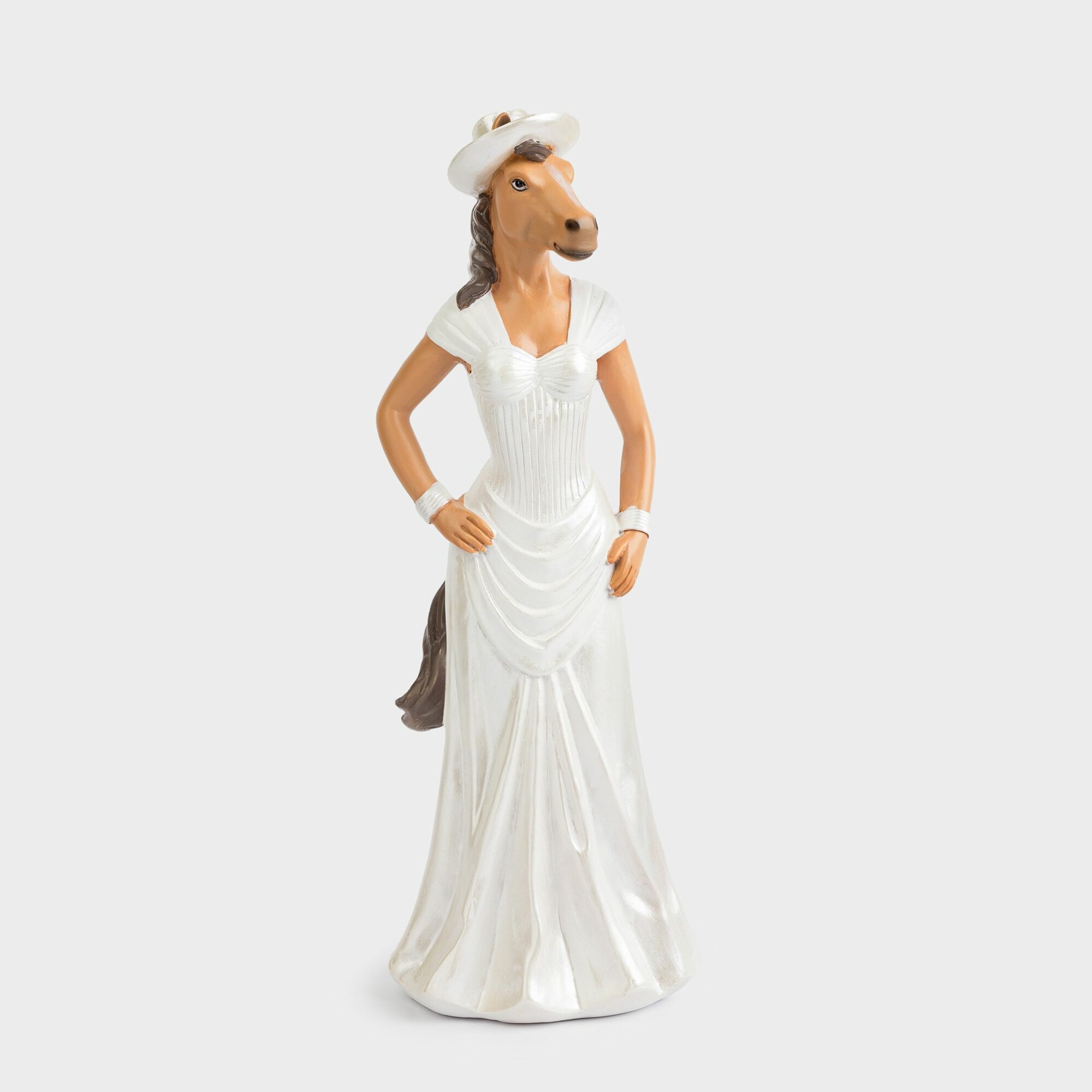 Статуэтка, 25 см, полирезин, Лошадь в платье и шляпе, Silver age