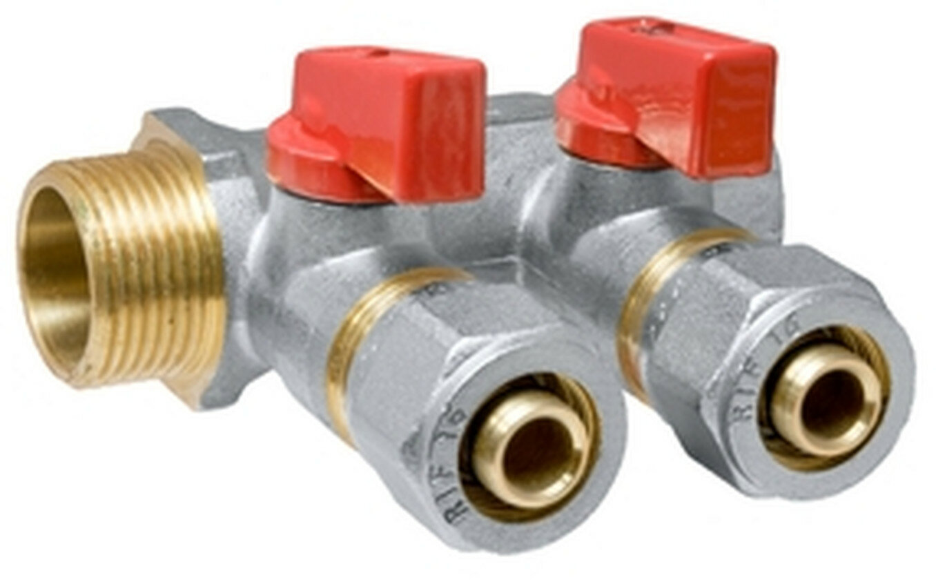Коллектор MP-У, для металлопластиковых труб, с отсекающими кранами 2 выхода х3/4"х16