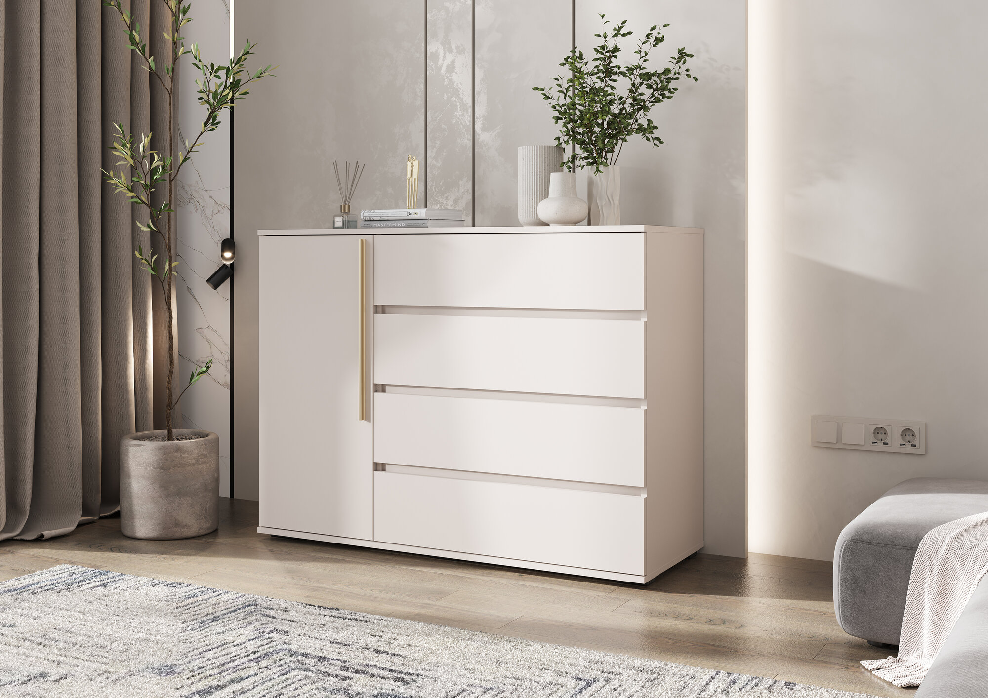 Норд МИФ Комод 1 дверь 4 ящика, 120*90*45м(золотые ручки), Кашемир