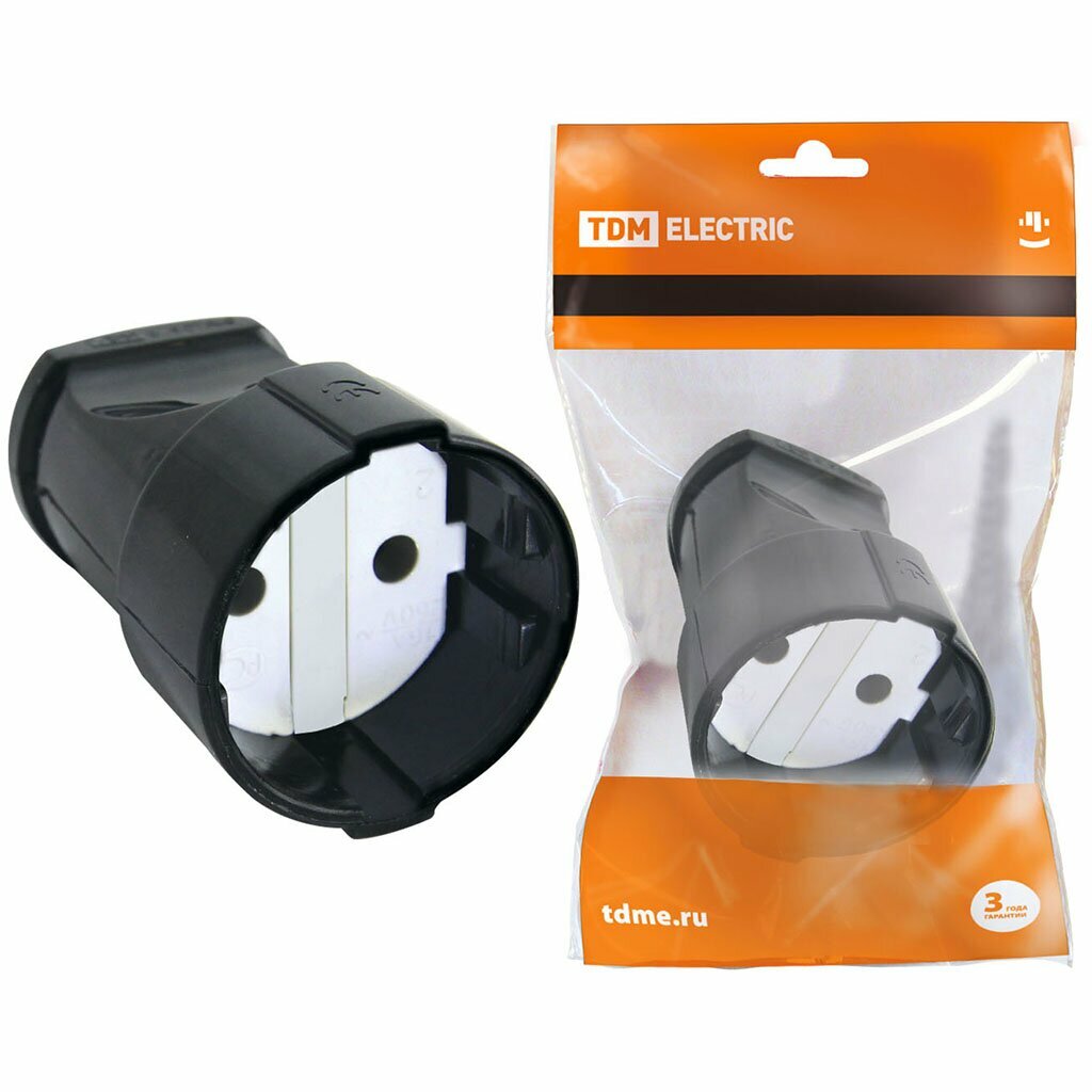 Кабельная розетка 2 полюса, без заземления, 10 А, 250 В, черная, TDM Electric, SQ1806-0130