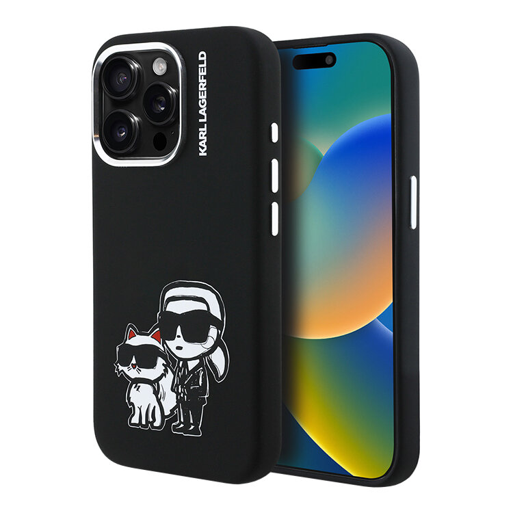 Karl Lagerfeld силиконовый чехол MagSafe для iPhone 15 Pro Max, Sketch Karl&Choupette, черный
