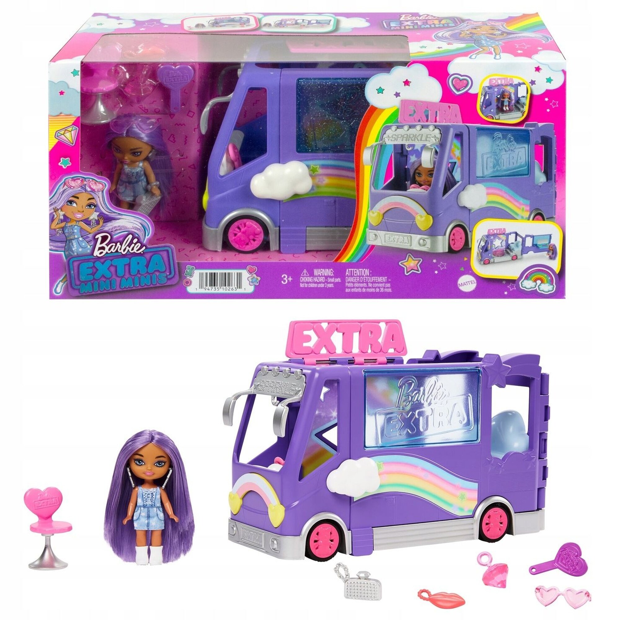 Кукла Barbie Extra Mini Minis HKF84, раскладывающийся микроавтобус, 14 см, пластик