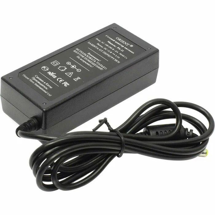 Адаптер питания на 12в 5.5А 66Вт 220в Orient PA-11 - кабель AC 0.9м/DC 0.9м штекер 5.5*2.1*9.5мм чёрный