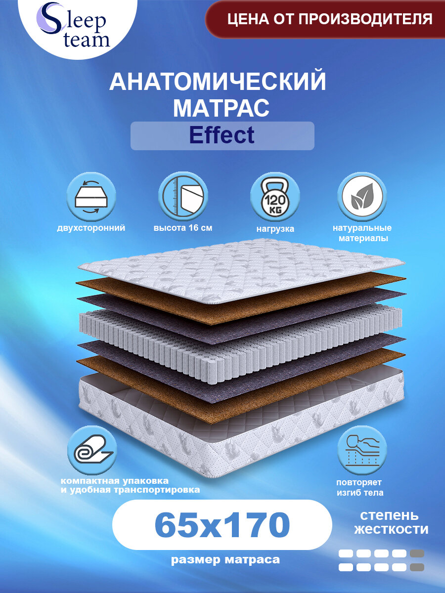 Матрас детский SleepTeam Effect 65х170, пружинный, высота 16 см, односпальный