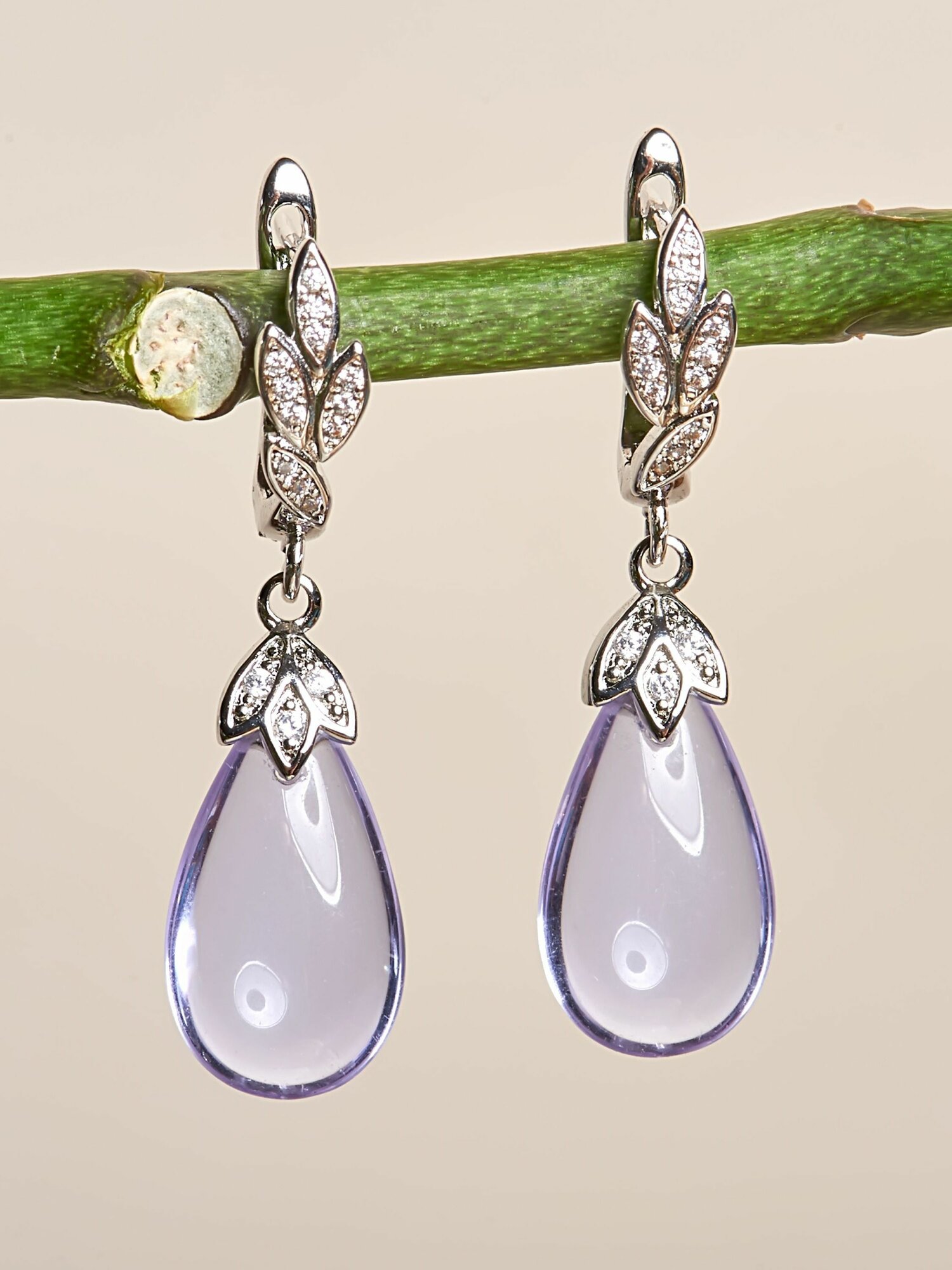 Серьги, фианит, стекло