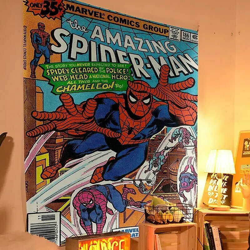 Брезентовый подвесной коврик Marvel с изображением Человека-паука, Настенный декор для детской комнаты, мультяшный Человек-паук, фоновая ткань, гобелен, домашний Настенный декор, A2, 200x150cm