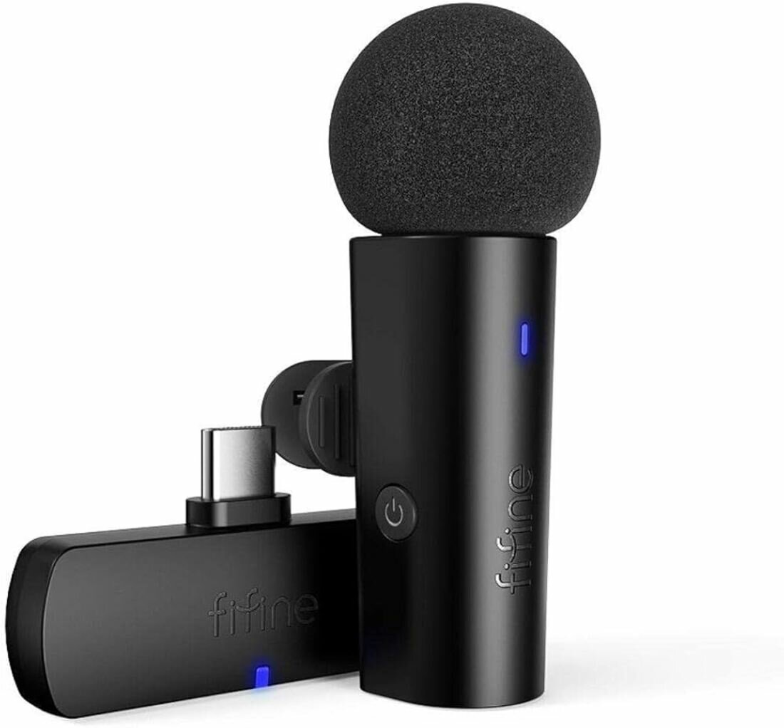 Петличный микрофон Fifine "M6", беспроводной, для интервью, кардиоидный, черный, USB-C