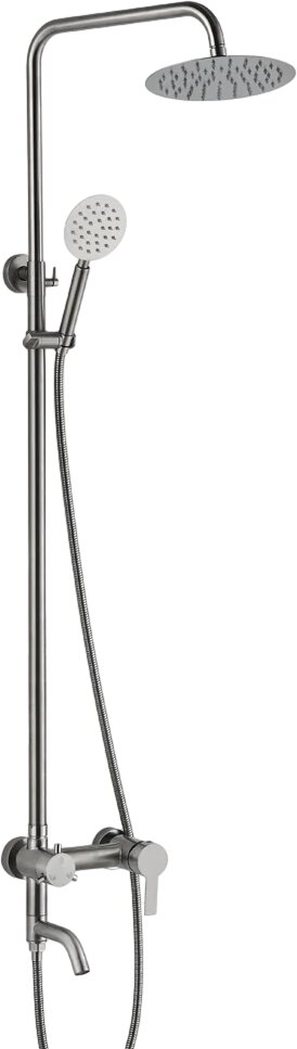 Душевая стойка WesnaArt Eko EKO05-314 со смесителем, матовая, душевая система с тропическим душем, с изливом, с лейкой, нержавеющая сталь, рычаг сбоку