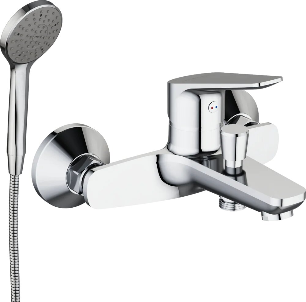 Смеситель для ванны с душем STWORKI Дублин HFDB10000 с душевым гарнитуром, настенный, однорычажный, хром, глянцевый, латунный, с керамическим картриджем