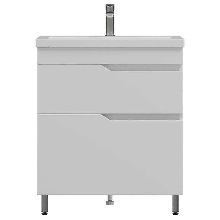 Тумба с раковиной Corozo Теона Z2 70 напольная, 70 см, белая, глянцевая, из МДФ, с ящиками, раковина для ванной, фарфоровая, прямоугольная, встроенный слив-перелив