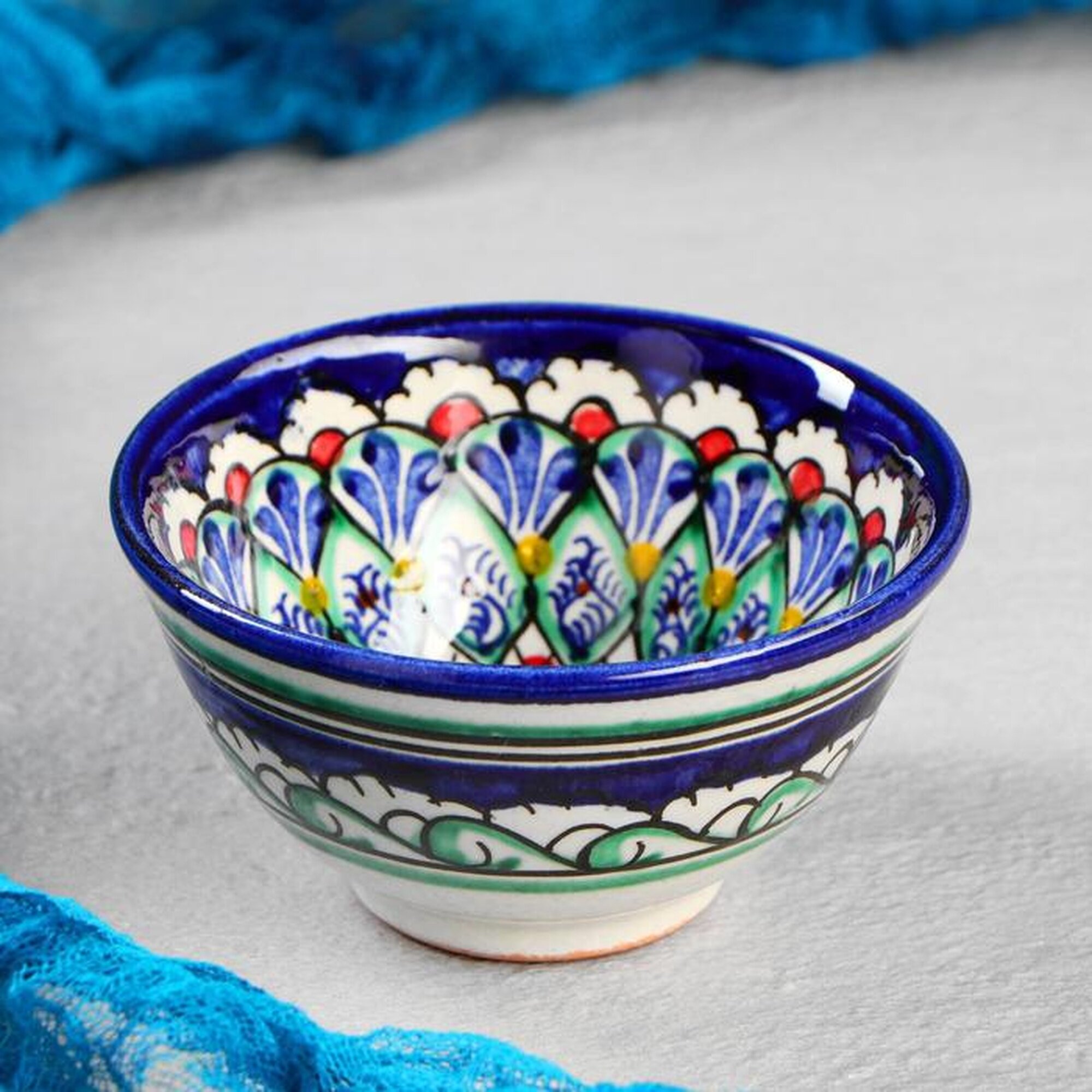 Пиала Шафран Риштанская керамика "Узоры", , круглая, 9,5 см, керамика, разноцветный