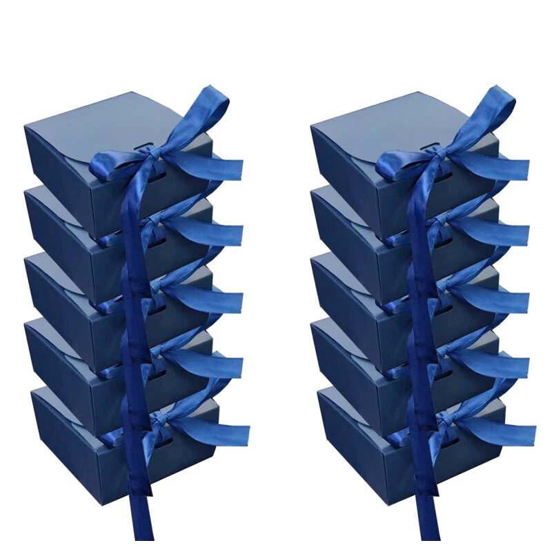 10 шт, коробка для рождественских подарков, бумажная коробка, подарочная коробка для вечеринки с лентой, коробки для свадьбы, дня рождения, конфет ручной работы, печенья, шоколадного печенья