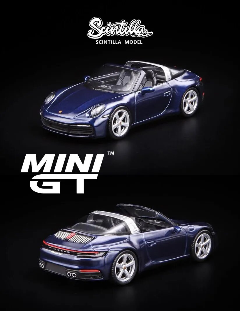 Машинка MINI GT 1/64 #412 Porsche 911 Targa 4S Gentian Blue Metallic Alloy Car Model Collection Gift
