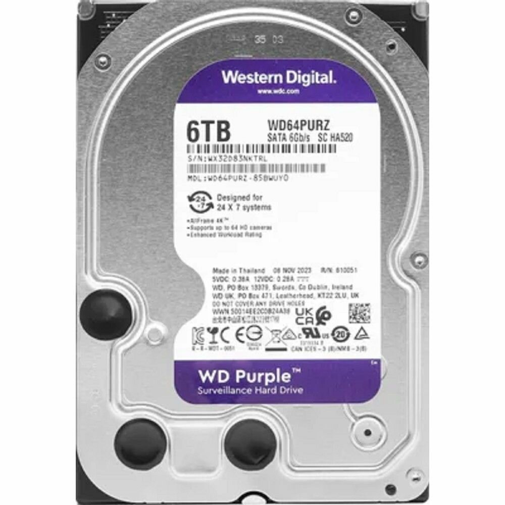 Western digital Жесткий диск 6TB WD Purple WD64PURZ Serial ATA III, 5400 - rpm, 256Mb, 3.5"