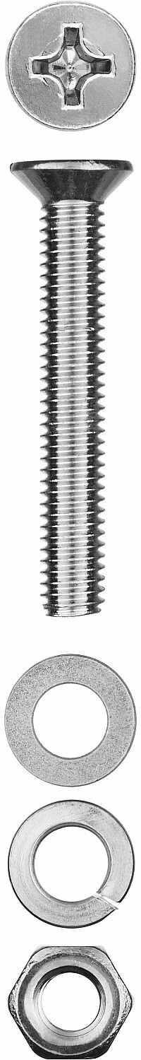 Винт с гайкой и шайбами ЗУБР DIN 965, M5 х 50 мм, цинк, 10 штук 303456-05-050