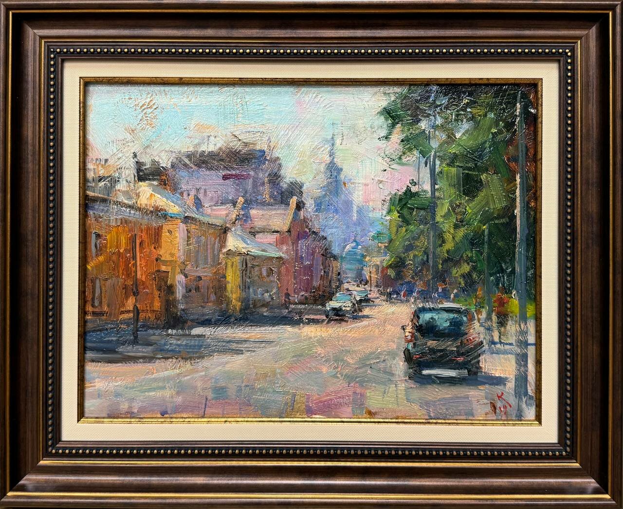 Картина маслом на мдф, городской пейзаж "Жаркий вечер", 2019 г, 30х40 см. Автор Коган Борис
