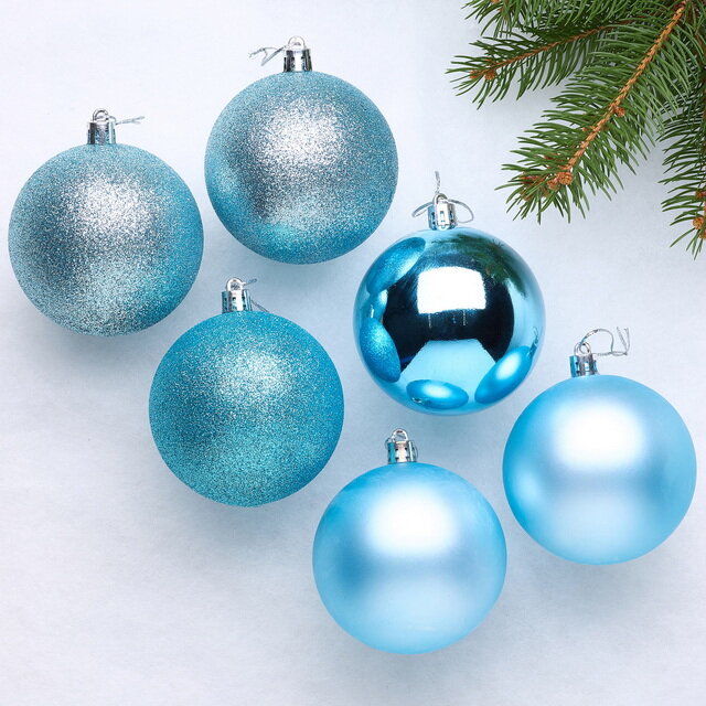 Набор пластиковых шаров Celebration 8 см, 6 шт, бирюзово-голубой, Winter Deco, 1000187
