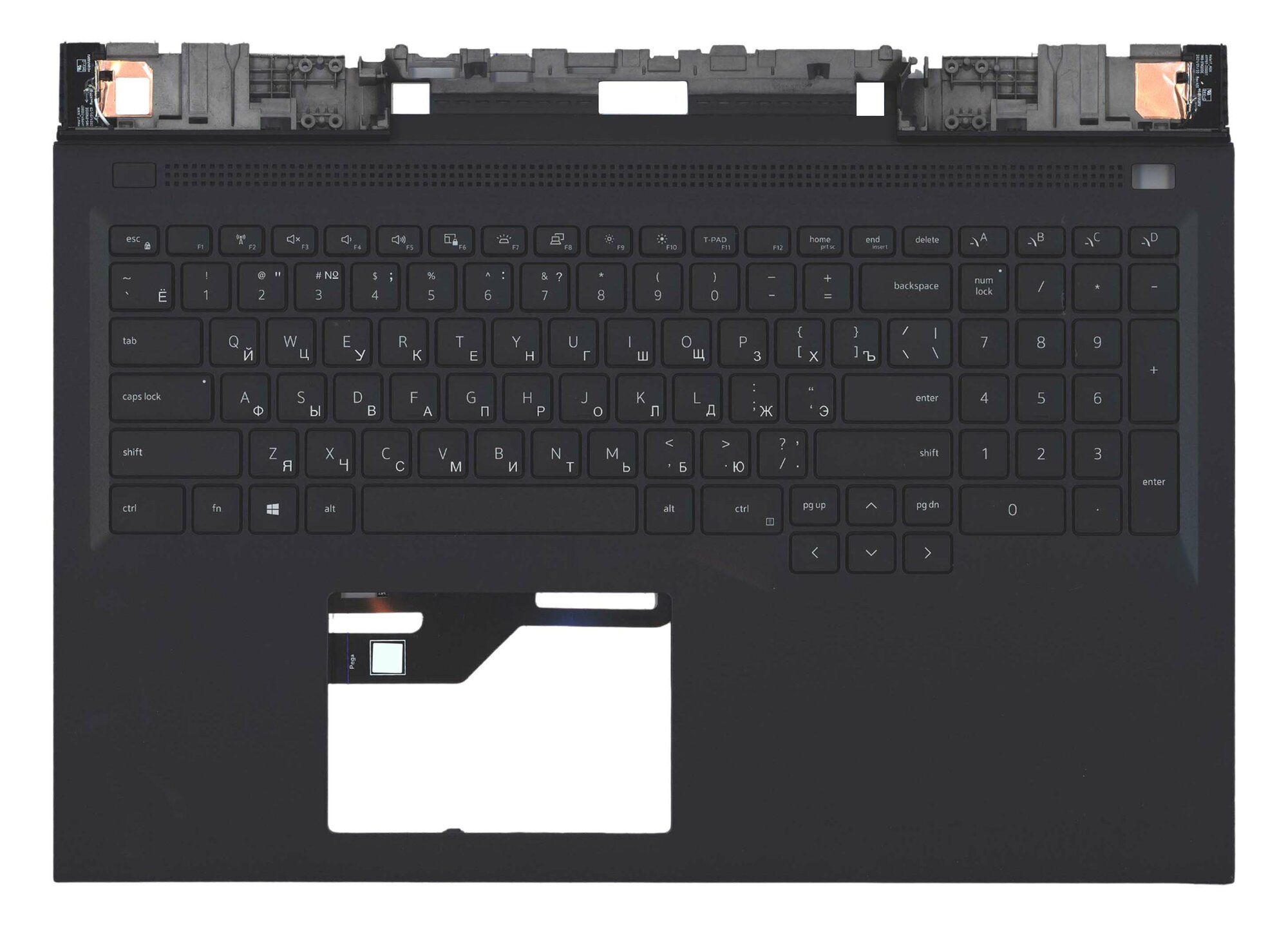 Клавиатура (топ-панель) для ноутбука Dell G7 17 7700 черная с черным топкейсом, с подсветкой