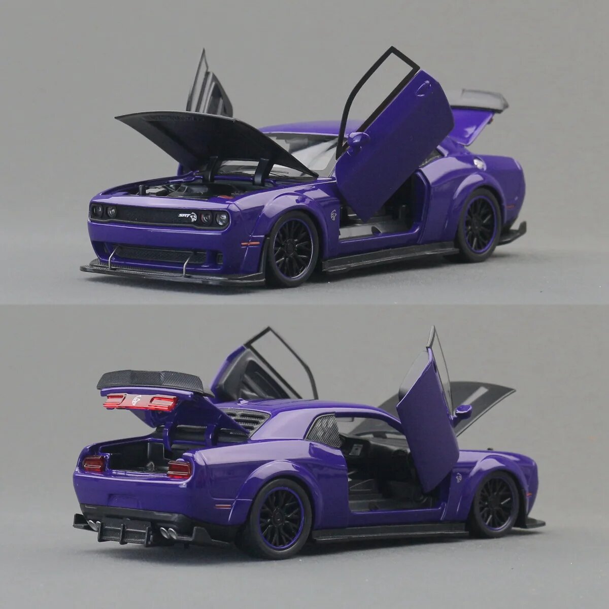 1:32 Dodge Challenger SRT Redeye Hellcat, модель автомобиля из сплава Musle, литой под давлением металлический спортивный автомобиль, модель автомобиля, звуковой свет, детская игрушка в подарок, Фиолетовый