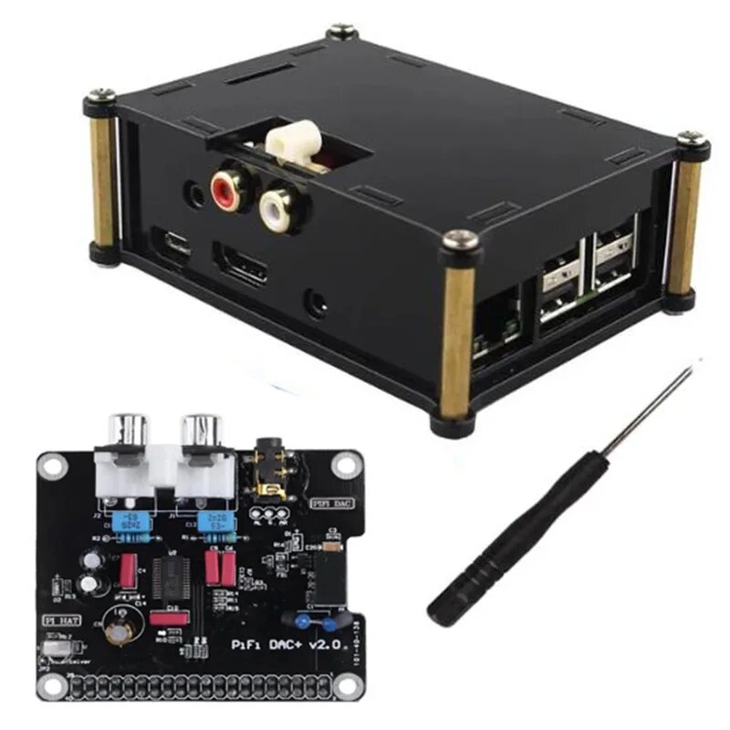 Плата расширения Raspberry Pi 4B I2S HIFI ЦАП Цифровая звуковая карта Цифровая вещательная коробка Музыкальный проигрыватель с акриловым корпусом, Black DAC W P3 Case