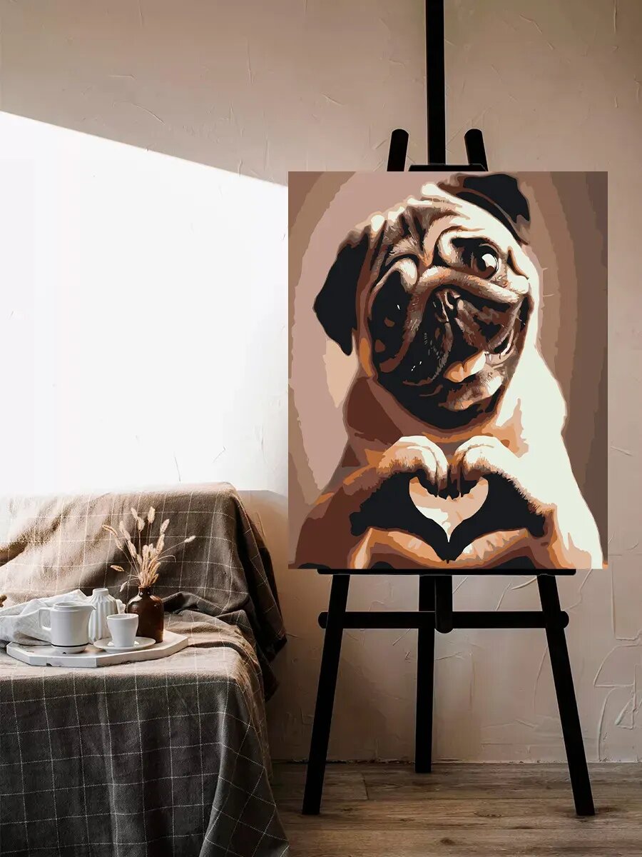 Картина по номерам Мопс Сердце Животное Собака