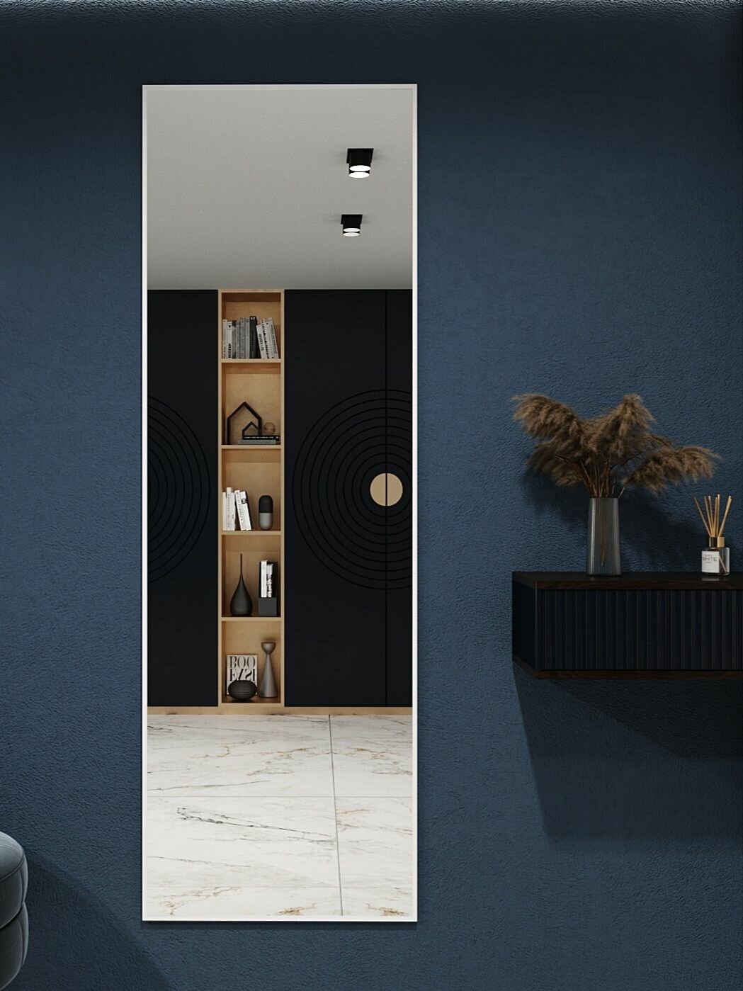 Зеркало настенное 200х60 см. ONE MARKET интерьерное в алюминиевой раме, Белое