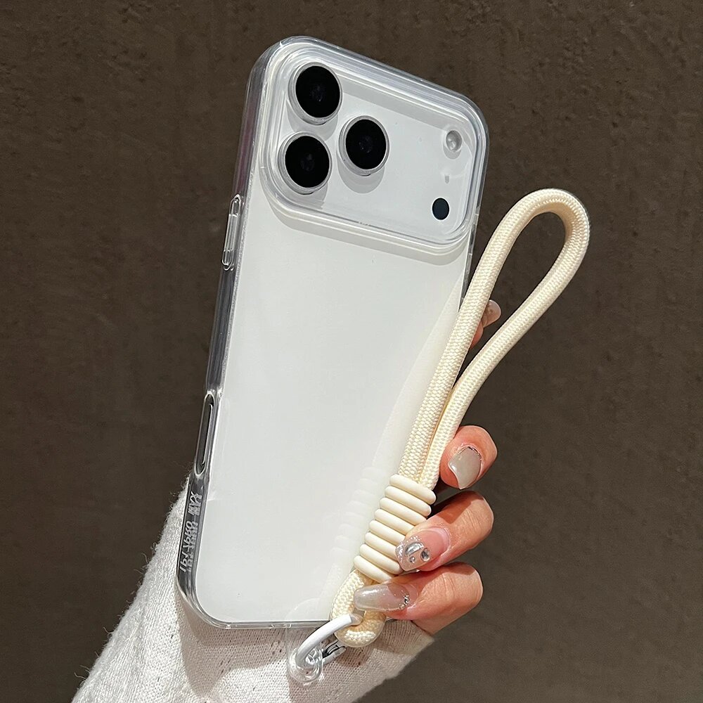 Чехол со шнурком ярких цветов для iPhone 17, 16, 15, 14, 13, 12, 11 Pro Айфон 16 Про, Бежевый, White