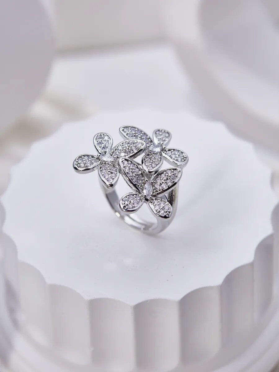 Кольцо, фианит, циркон, кристаллы Swarovski