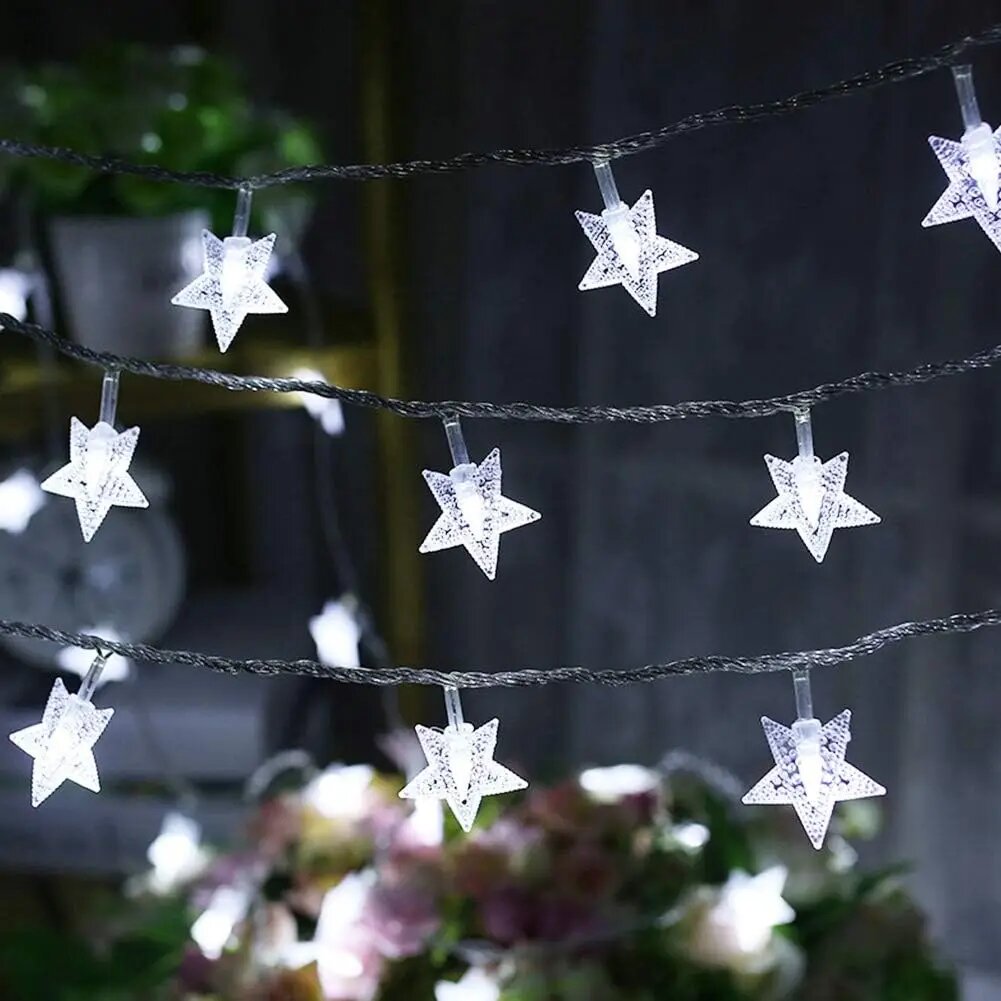 Светодиодная гирлянда звезд 10 м, 80 LED, белый свет, Battery-6M 40Leds