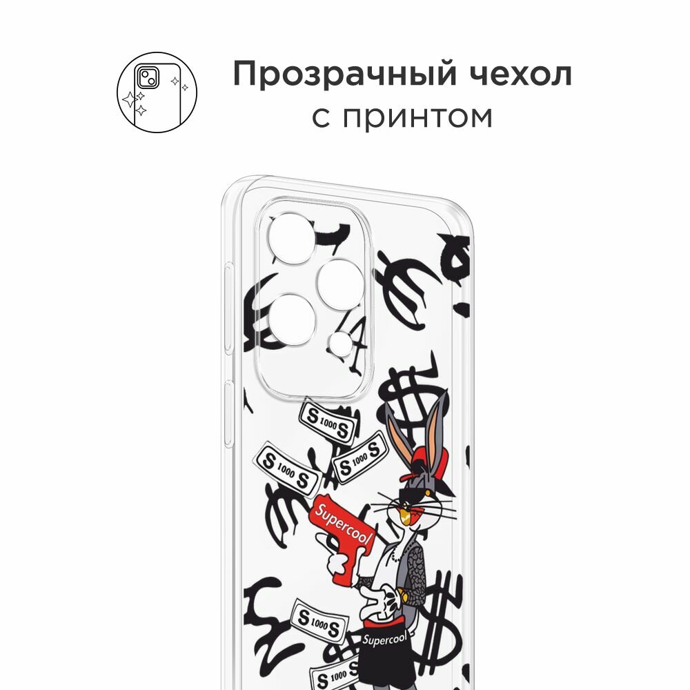 Чехол на Xiaomi Poco X3/X3 Pro / Поко X3/X3 Pro с принтом Supercool Bugs Bunny black, прозрачный — фото 1