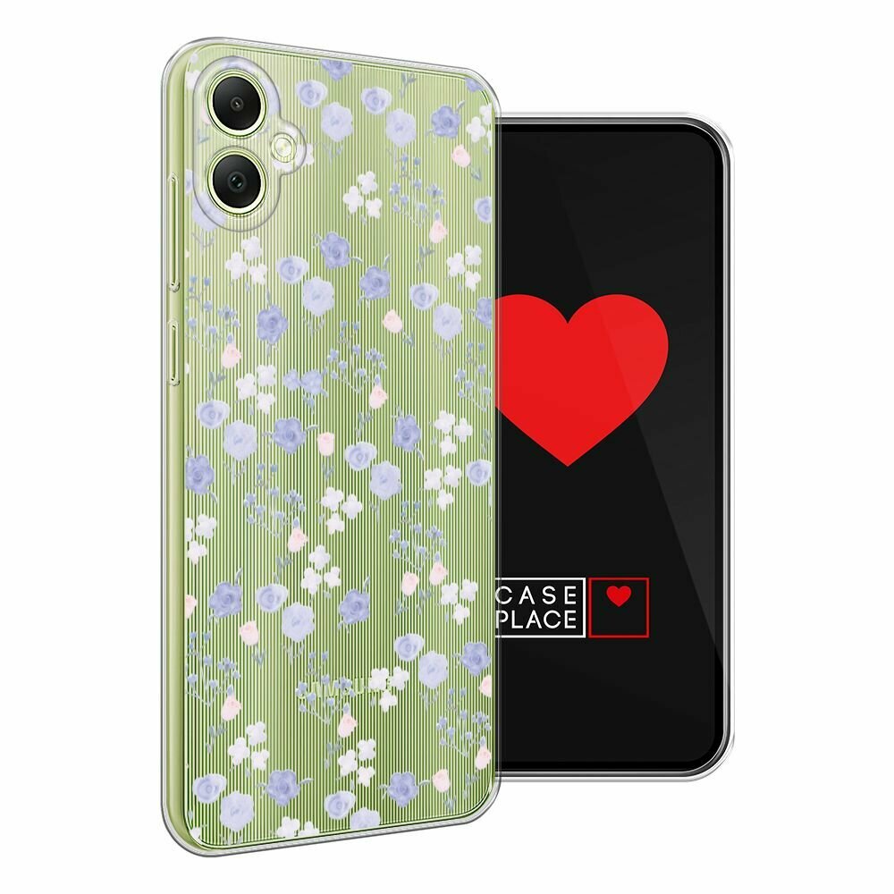 Чехол на Samsung Galaxy A05 / Самсунг Галакси A05 с принтом "Сиреневые розы паттерн", прозрачный — фото 1