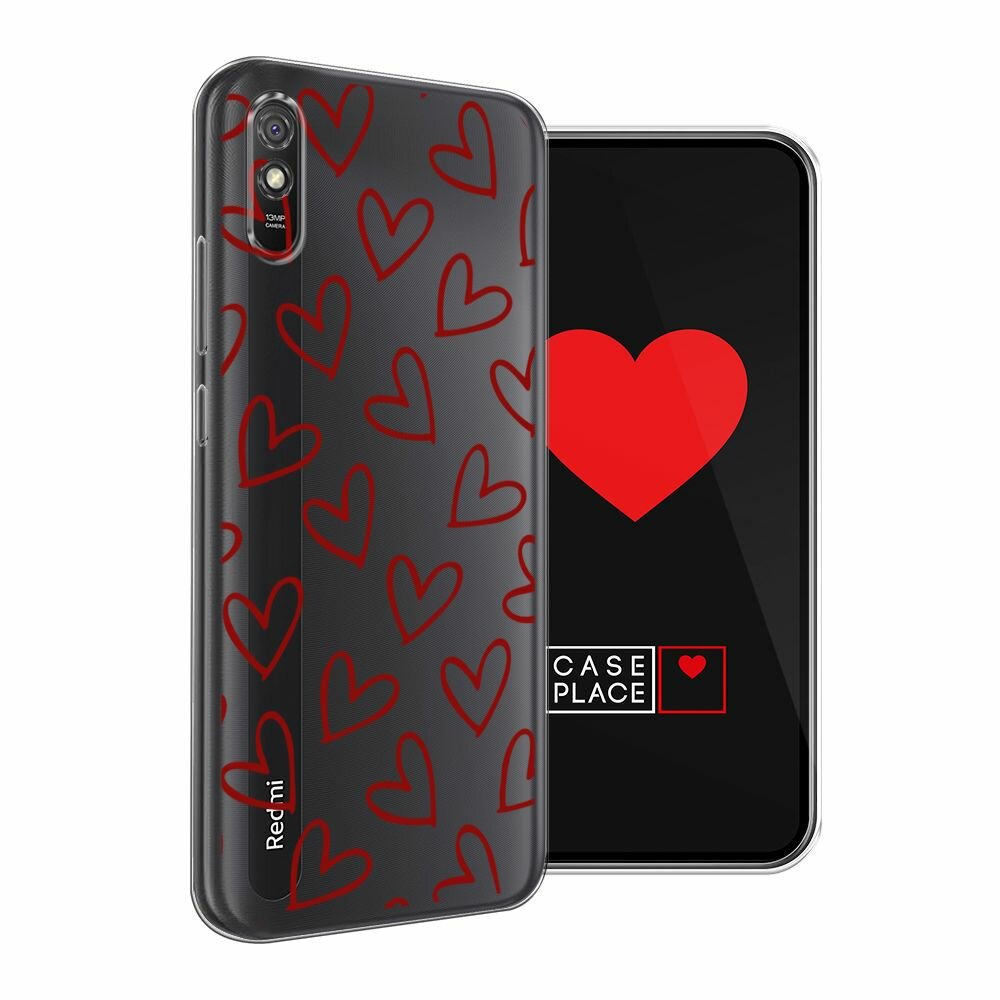 Чехол на Xiaomi Redmi 9A / Сяоми Редми 9А с принтом "Little hearts doodles 2 - 14 февраля", прозрачный — фото 1