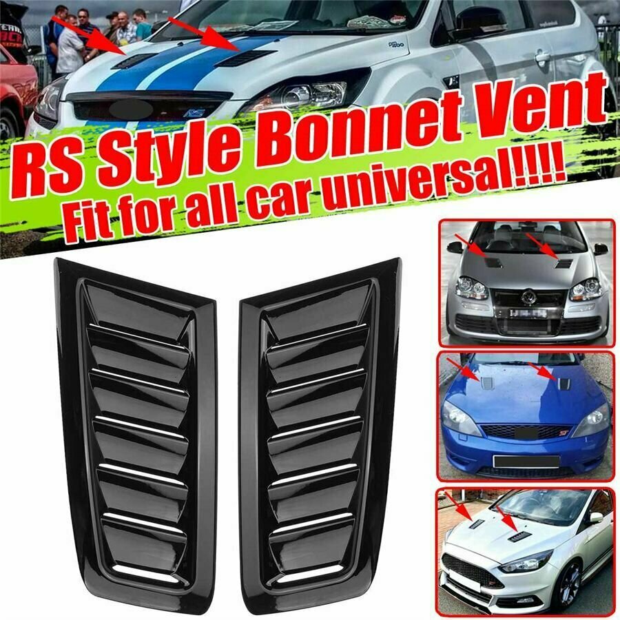 1 Пара Универсальных Передних Дефлекторов Капота Автомобиля, Воздухозаборники Капота, Декоративные Козырьки, Крышка Капота, Козырек Капота, Глянцевый Черный