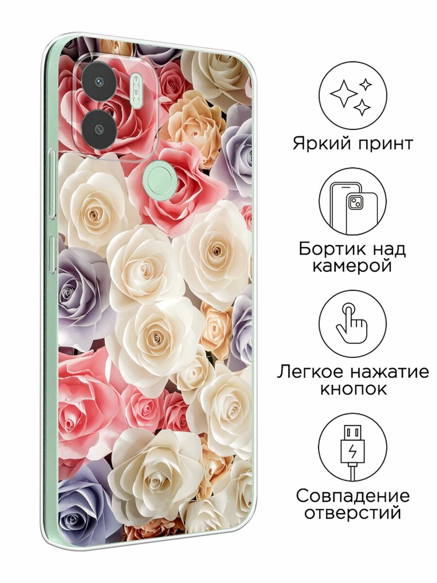 Чехол на Xiaomi Redmi A1+/Redmi A2+/Poco C51/C50 / Редми A1+ с принтом "Пастельные розы" — фото 1