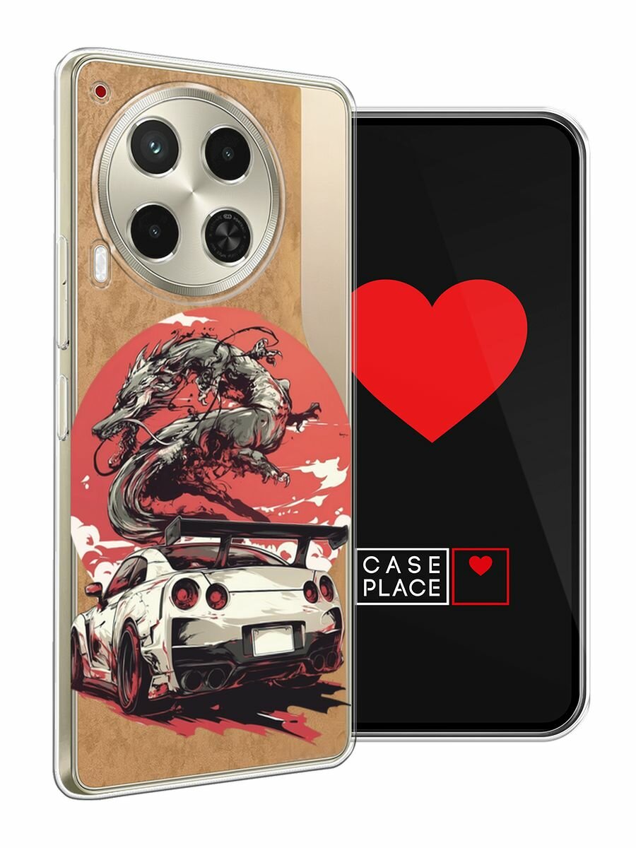 Чехол на Tecno Camon 30 4G / Текно Камон 30 4G с принтом "Car and dragon", прозрачный — фото 1
