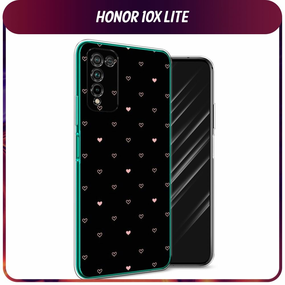 Чехол на Honor 10X Lite / Хонор 10X Лайт с принтом "Черный фон и сердечки"