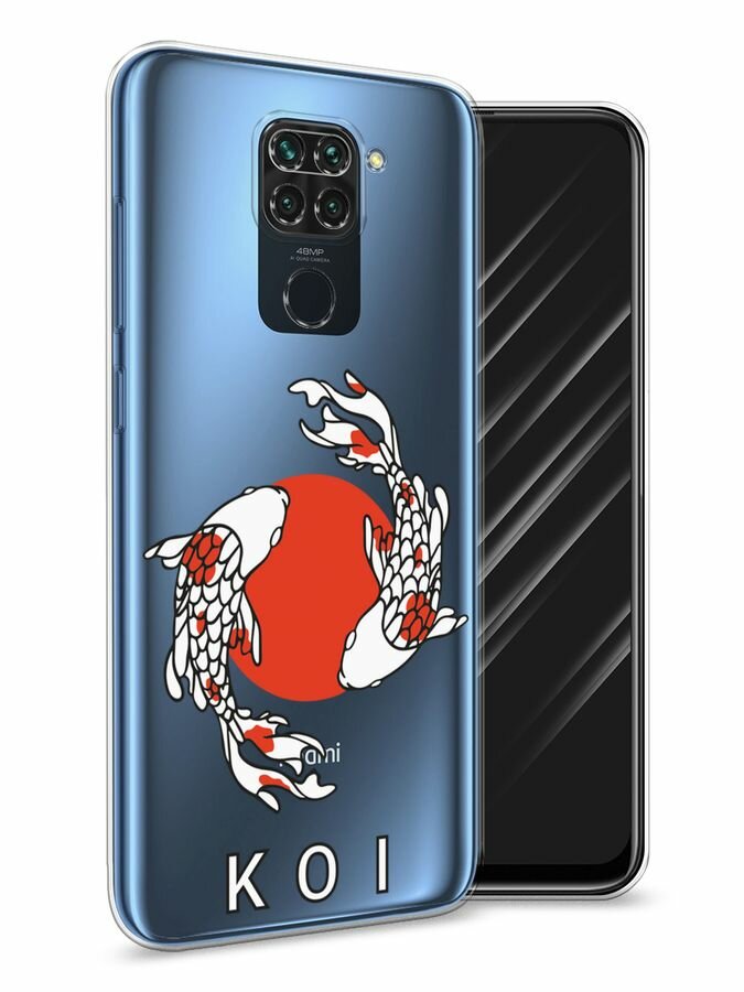 Чехол на Xiaomi Redmi 10X/Note 9 / Сяоми Редми 10Х/Редми Нот 9 с принтом Карпы кои, прозрачный