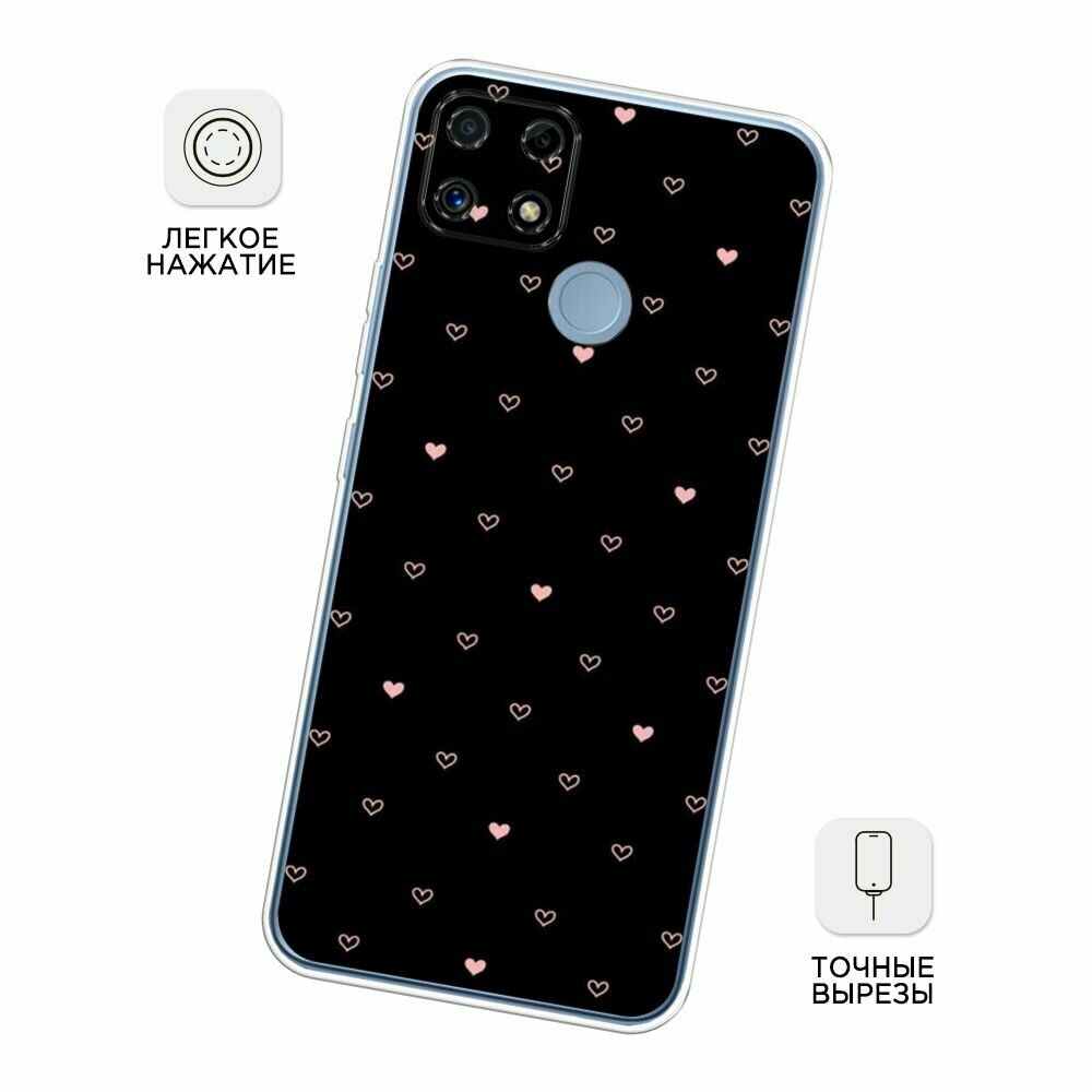 Чехол на Realme C25/C25s / Реалми С25/C25s с принтом "Черный фон и сердечки" — фото 1