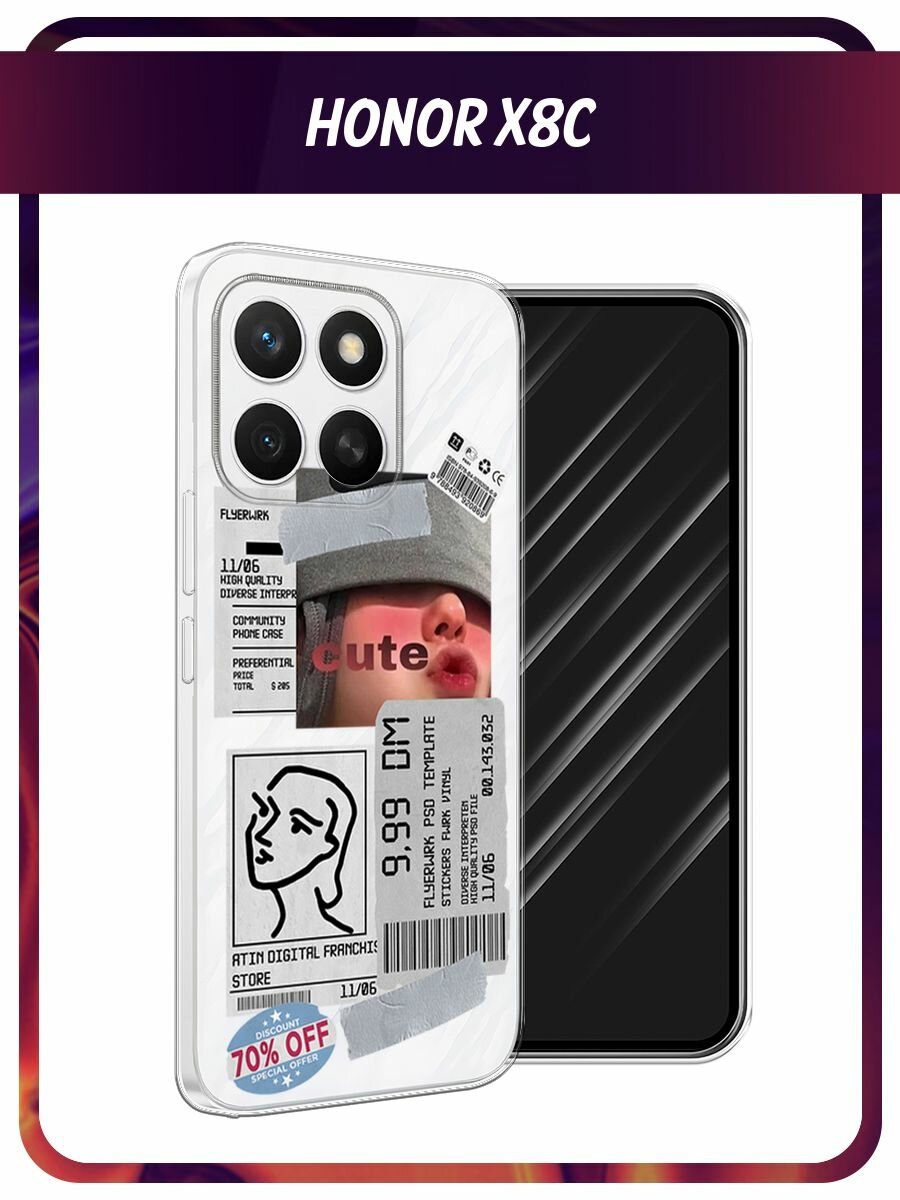 Чехол на Honor X8c / Хонор X8c с принтом Cute girl collage, прозрачный