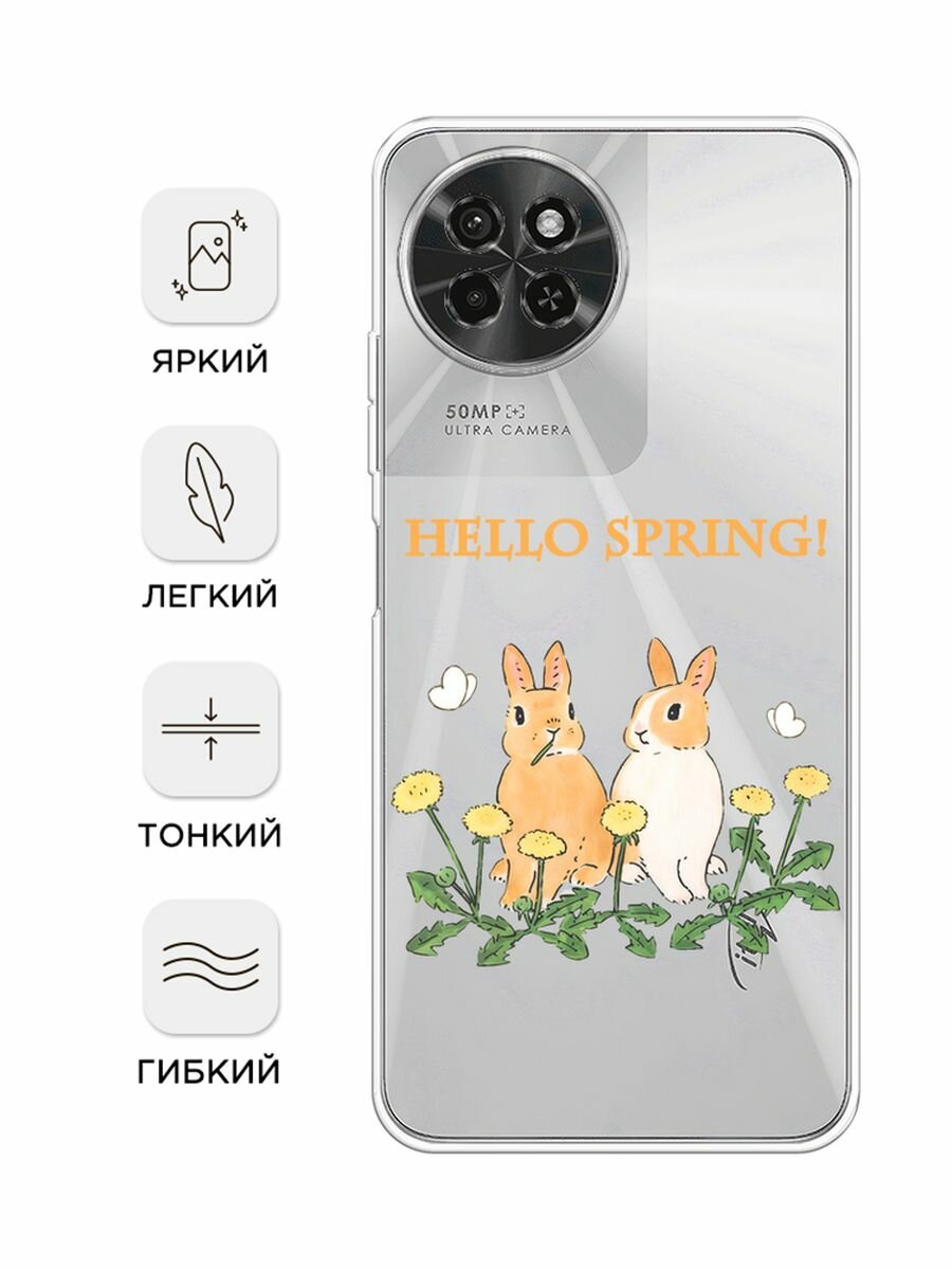 Чехол на Itel S23 / Ител S23 с принтом "Весенние кролики", прозрачный — фото 1