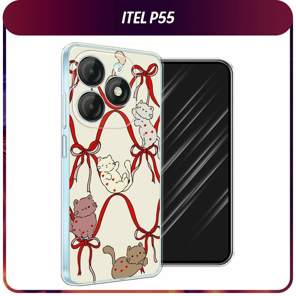 Чехол на Itel P55 / Ител Р55 с принтом "Котики в ленточках 1"