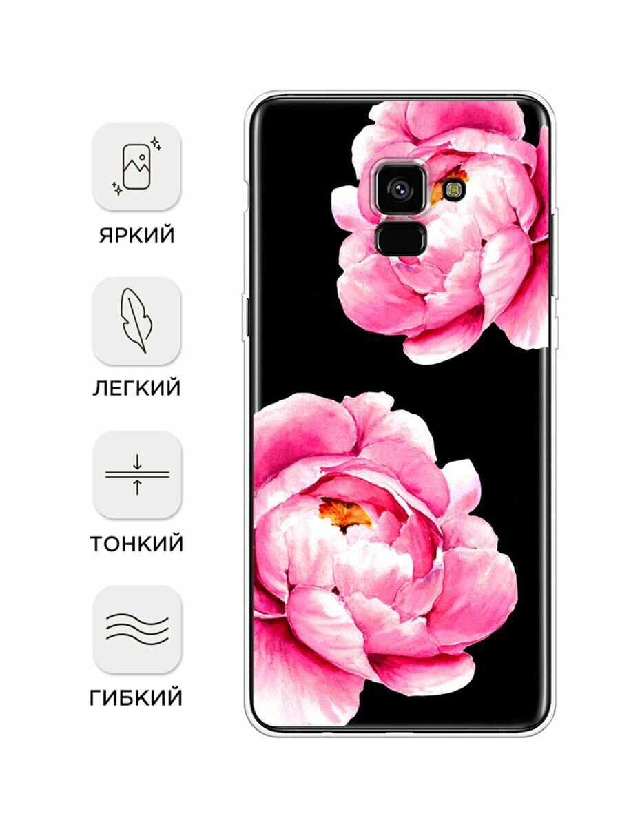 Чехол на Samsung Galaxy A8 + / Самсунг Галакси А8 Плюс 2018 с принтом "Open peonies", прозрачный — фото 1