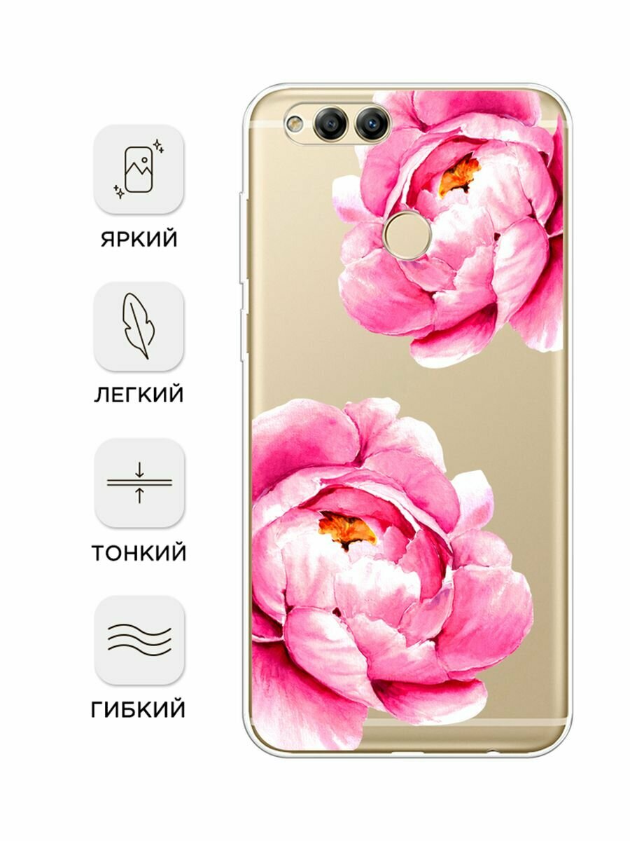 Чехол на Honor 7X / Хонор 7Х с принтом "Open peonies", прозрачный — фото 1